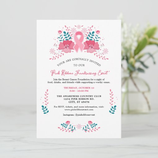 Pink Ribbon Breast Cancer Awareness Invitation | Zazzle