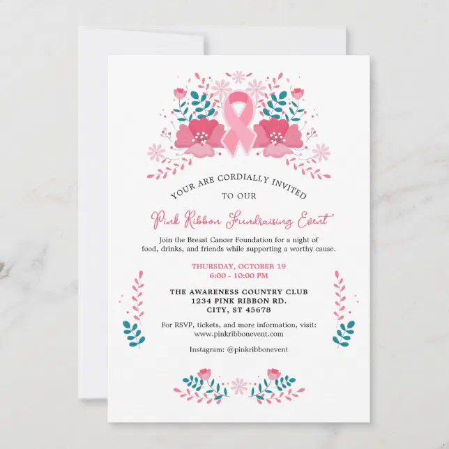 Pink Ribbon Breast Cancer Awareness Invitation | Zazzle