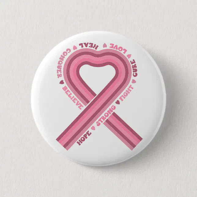 Pink Ribbon Breast Cancer Awareness Retro Button | Zazzle