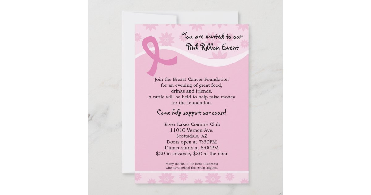 Pink Ribbon Breast Cancer Event Invitation | Zazzle