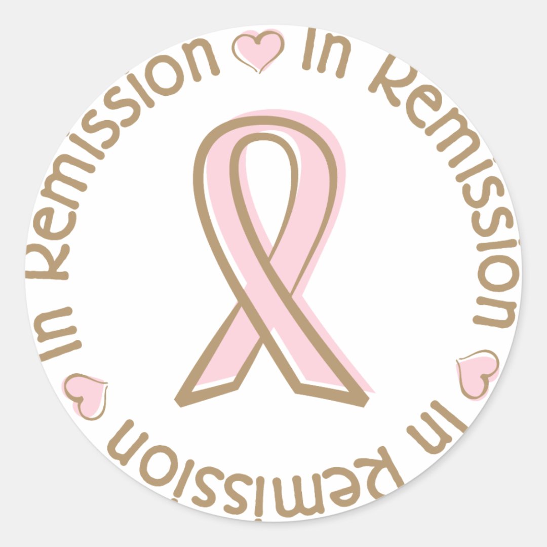 Pink Ribbon Breast Cancer In Remission Classic Round Sticker | Zazzle