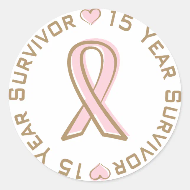 Pink Ribbon Breast Cancer Survivor 15 Years Classic Round Sticker | Zazzle