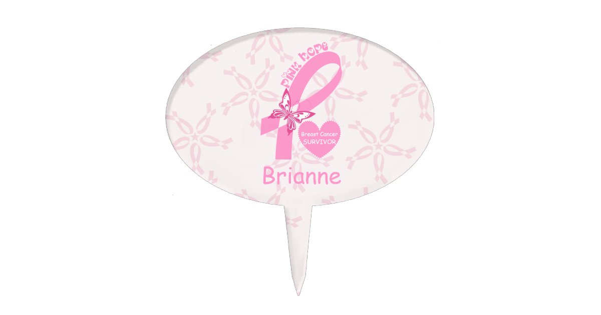 Pink Ribbon Breast cancer survivor & pink border Cake Topper | Zazzle