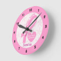 Pink Ribbon Breast cancer survivor & pink border Round Clock | Zazzle