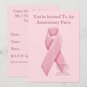 Pink Ribbon Cancer Free Anniversary Invitation | Zazzle