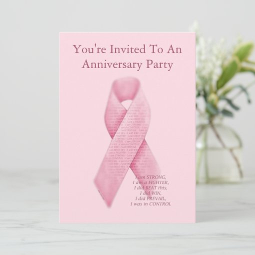 Pink Ribbon Cancer Free Anniversary Invitation | Zazzle