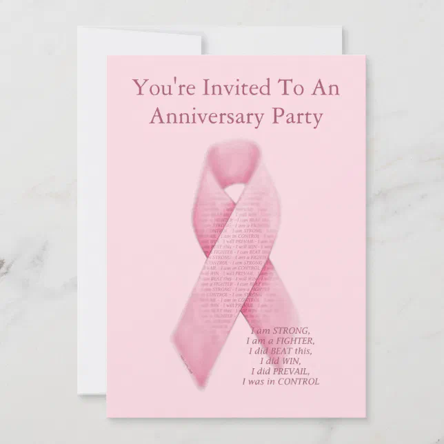 Pink Ribbon Cancer Free Anniversary Invitation | Zazzle