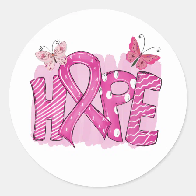 Pink Ribbon Fighter Butterfly Hope Breast Cancer Classic Round Sticker ...