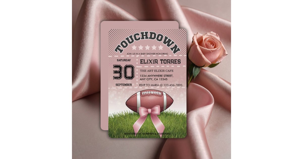 Pink Ribbon Football Touchdown Baby Shower Invitation | Zazzle