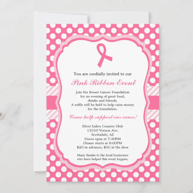 Pink Ribbon Fundraising Event Invitation | Zazzle