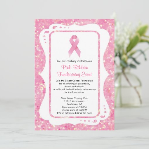 Pink Ribbon Fundraising Event Invitation | Zazzle