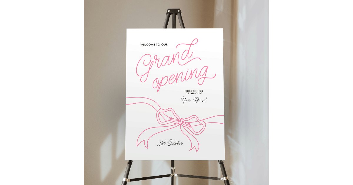 Pink Ribbon Hand Drawn Business Grand Opening Sign | Zazzle