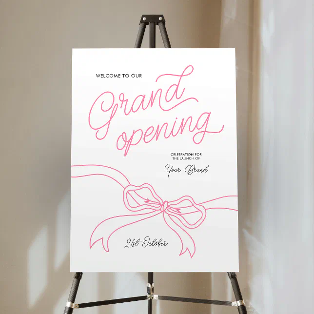 Pink Ribbon Hand Drawn Business Grand Opening Sign | Zazzle