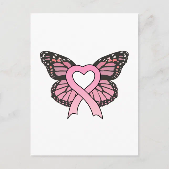 Pink Ribbon Heart Butterfly Postcard | Zazzle