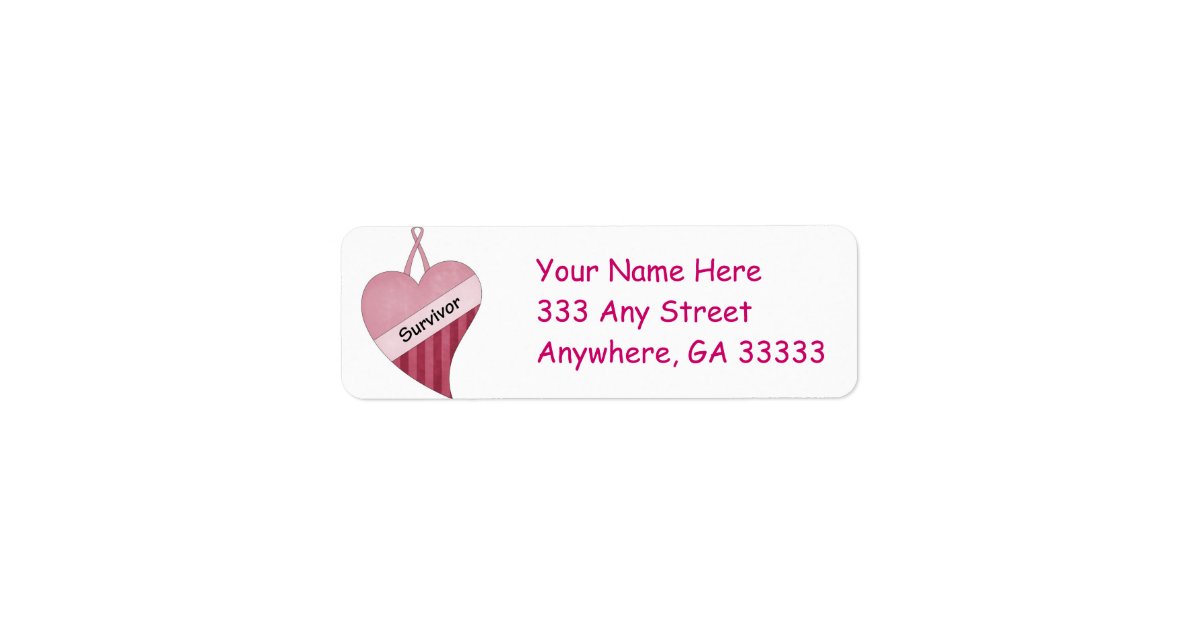 Pink ribbon & heart return address labels | Zazzle