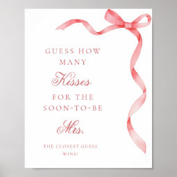 Pink Ribbon How Many Kisses Bridal Shower Sign | Zazzle
