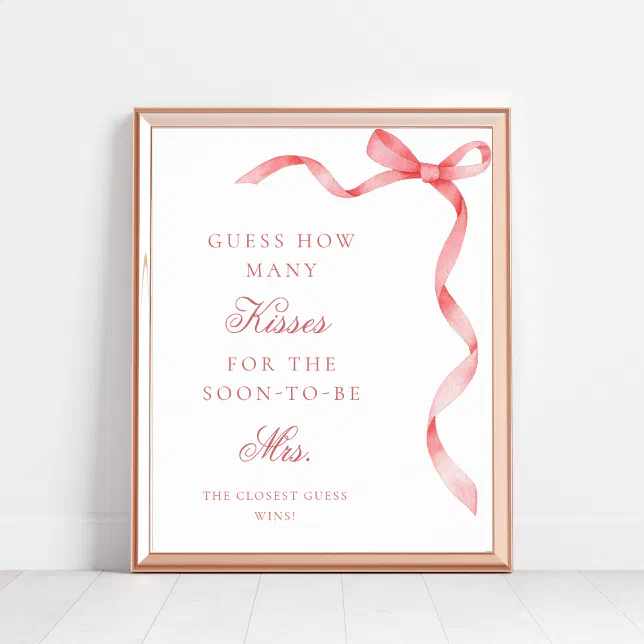 Pink Ribbon How Many Kisses Bridal Shower Sign | Zazzle