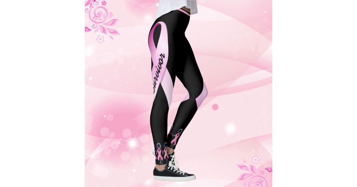 Pink Ribbon Ladies Personalize Black Leggings | Zazzle