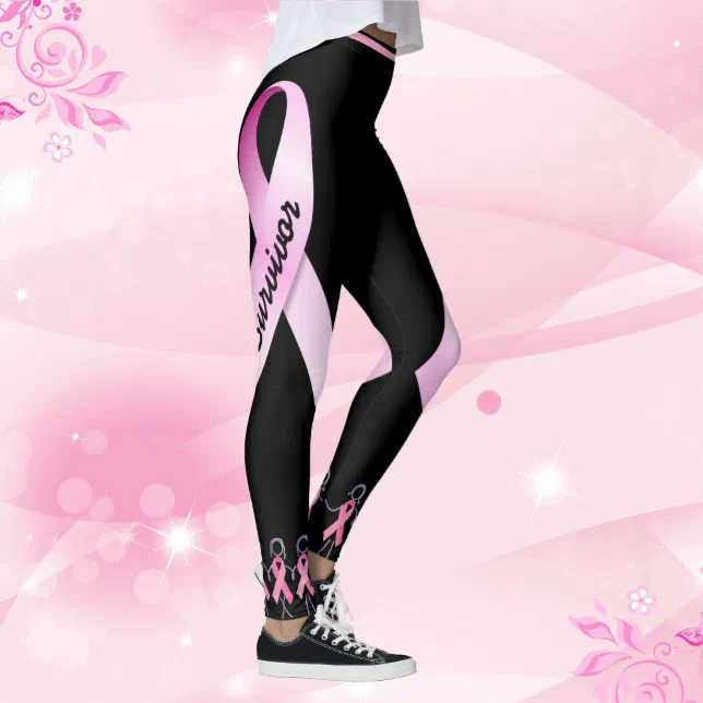 Pink Ribbon Ladies Personalize Black Leggings | Zazzle