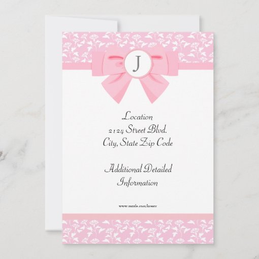 Pink Ribbon Monogram with Floral Print Invitation | Zazzle