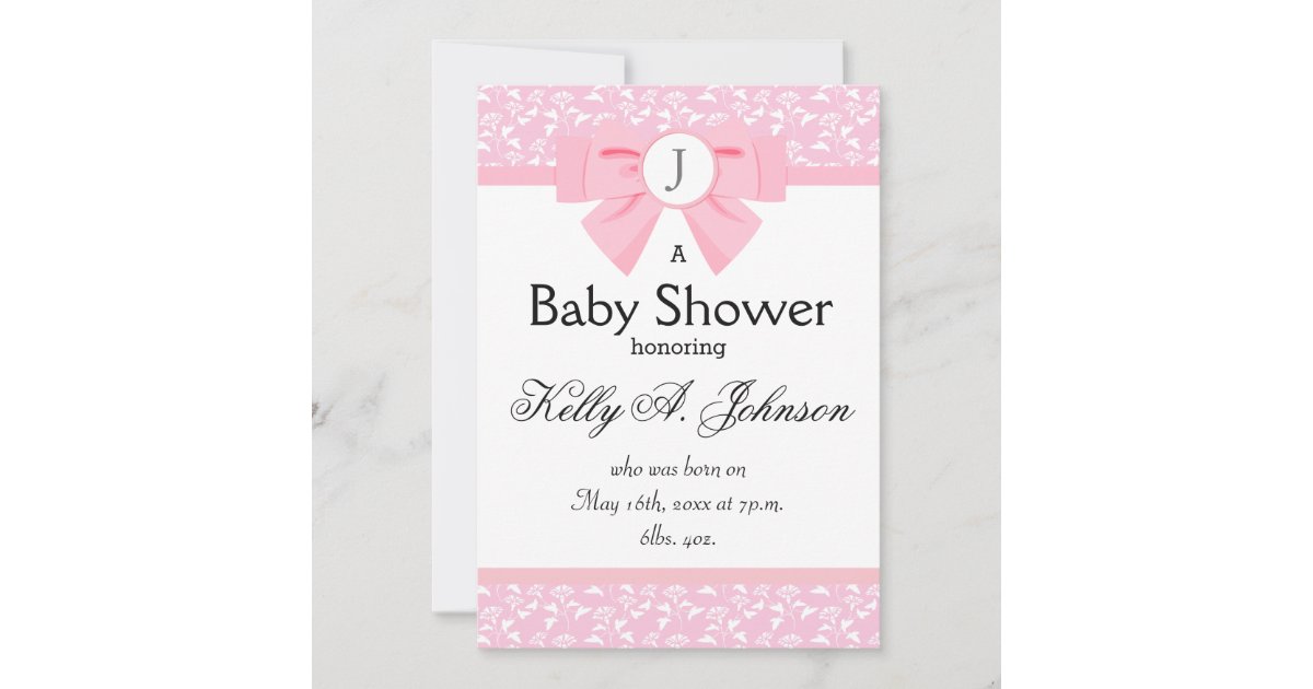 Pink Ribbon Monogram with Floral Print Invitation | Zazzle
