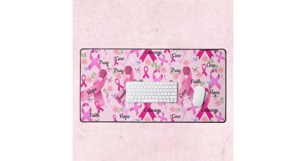 Pink Ribbon Personalize Words & Name Breast Cancer Desk Mat | Zazzle