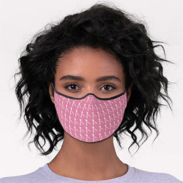 Pink ribbon scatter pattern October awareness Premium Face Mask | Zazzle