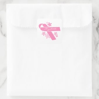 Pink Ribbon Square Sticker | Zazzle