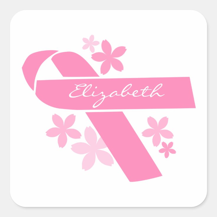 Pink Ribbon Square Sticker | Zazzle