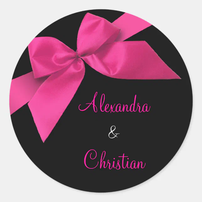 Pink Ribbon Wedding Invitation Announcement RSVP Classic Round Sticker ...