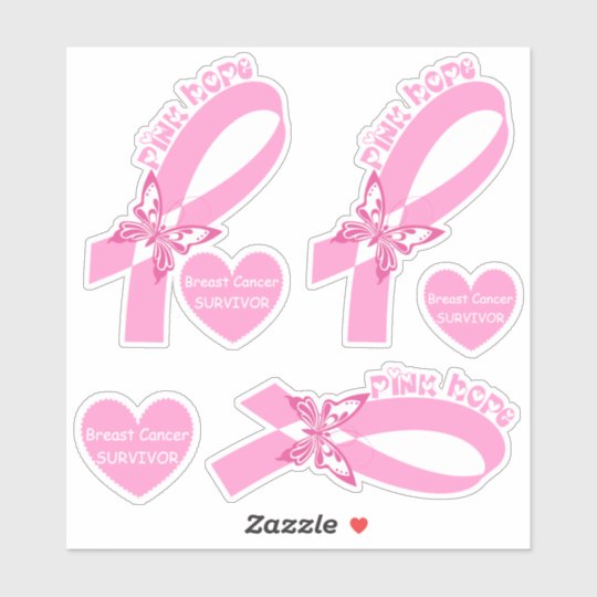 Pink Ribbon with butterfly Breast cancer survivor Sticker | Zazzle.com