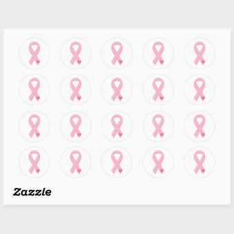 Pink Ribbon with Heart Classic Round Sticker | Zazzle
