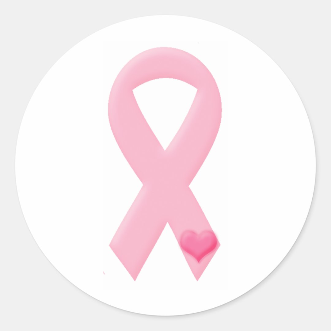 Pink Ribbon with Heart Classic Round Sticker | Zazzle
