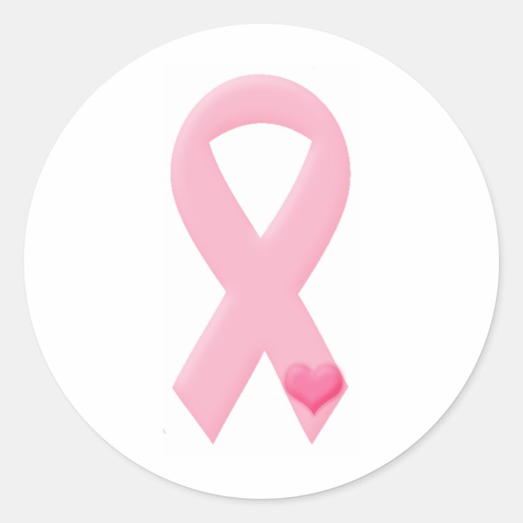 Pink Ribbon with Heart Classic Round Sticker | Zazzle