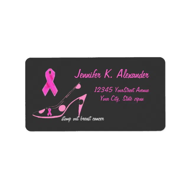 Pink Ribbon with polka dot shoe Label | Zazzle