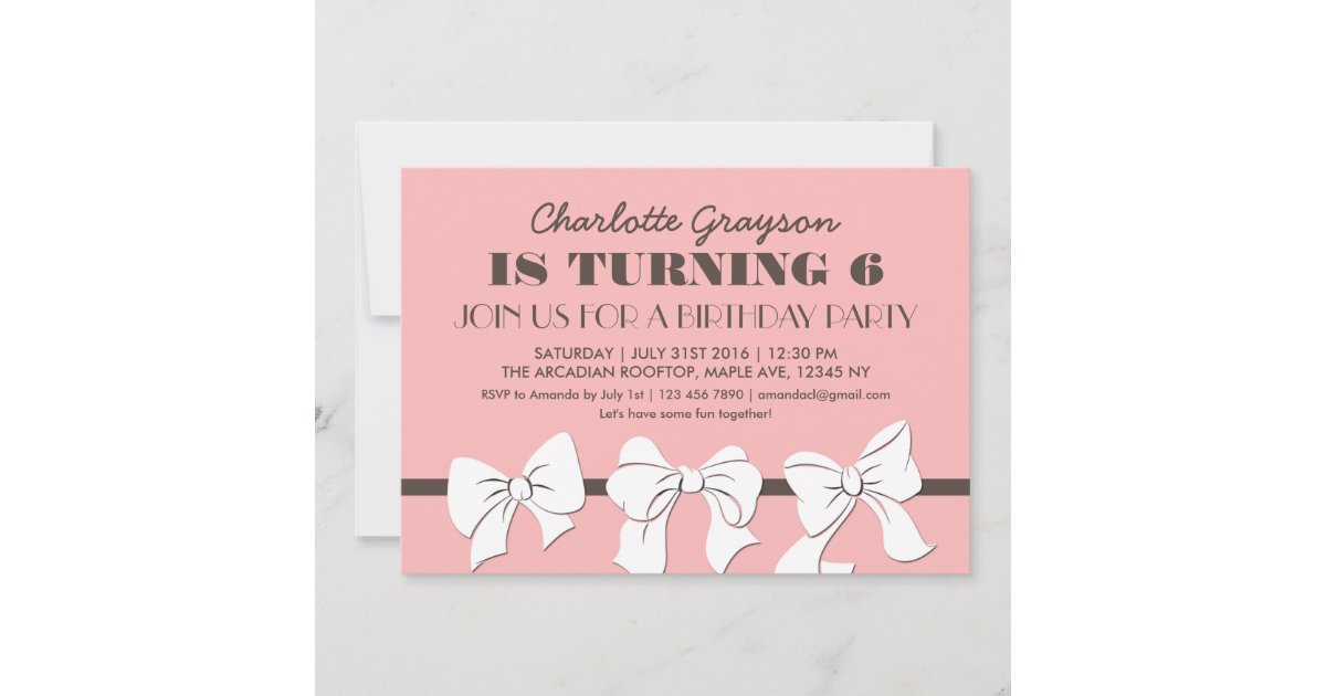 Pink Ribbons and Bows Birthday Party Invitation | Zazzle