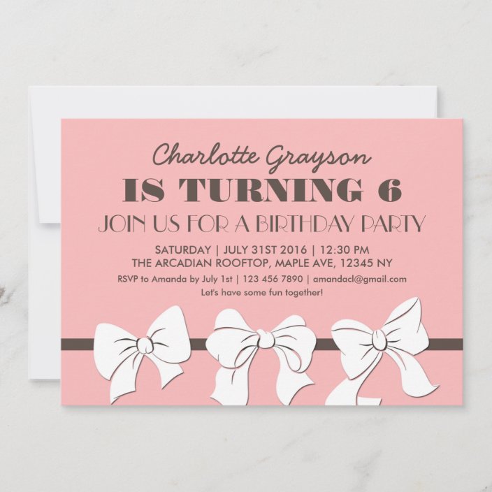 Pink Ribbons and Bows Birthday Party Invitation | Zazzle.com