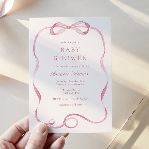 Pink Ribbons and Bows Girl Baby Shower Invitation | Zazzle