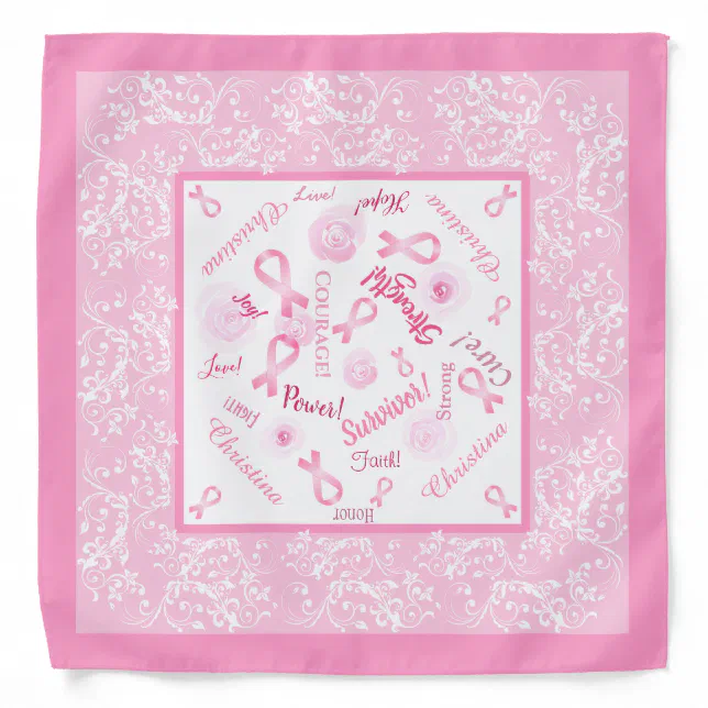 Pink Ribbons Breast Cancer Survivor Support Name Bandana | Zazzle