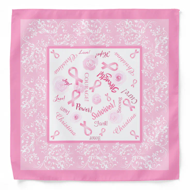 Pink Ribbons Breast Cancer Survivor Support Name Bandana | Zazzle
