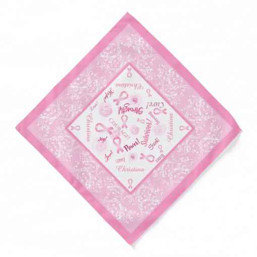Pink Ribbons Breast Cancer Survivor Support Name Bandana | Zazzle