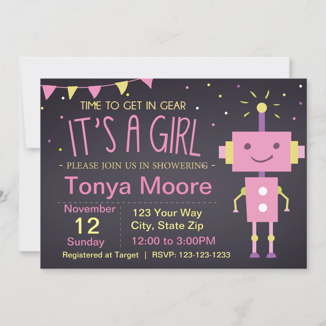 Pink Robot Baby Shower Invitation | Zazzle