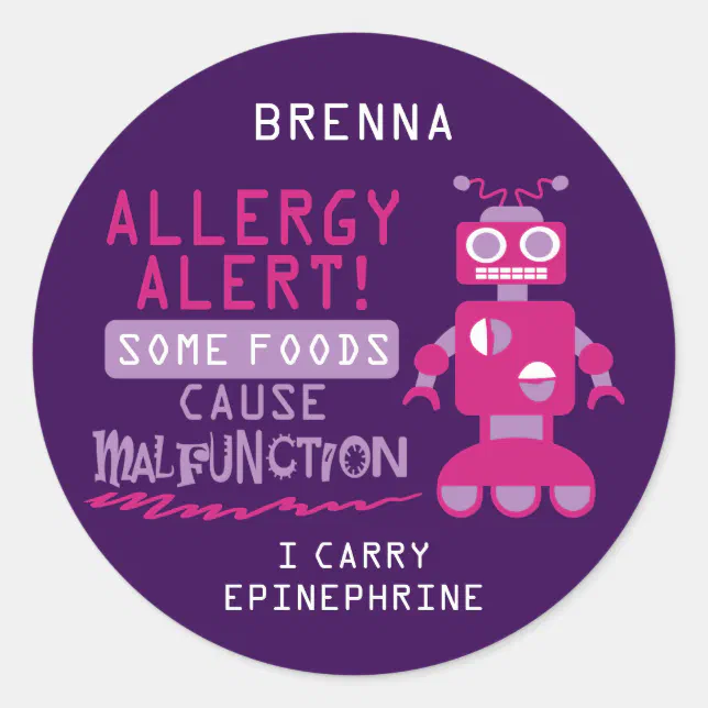 Pink Robot Food Allergy Alert Stickers | Zazzle