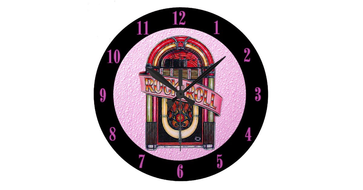 Pink Rock & Roll Juke Box Retro Wall Clock | Zazzle