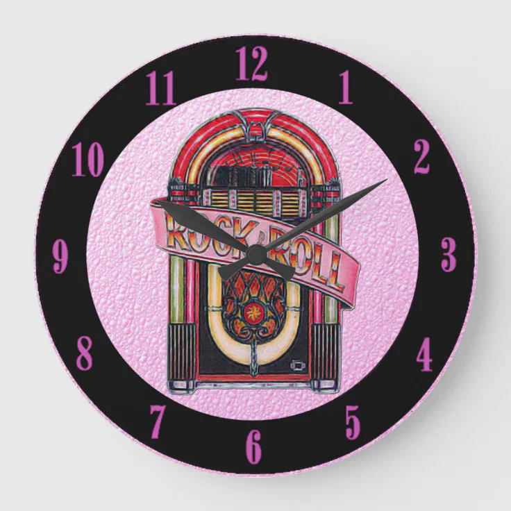 Pink Rock & Roll Juke Box Retro Wall Clock | Zazzle