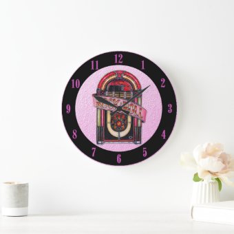 Pink Rock & Roll Juke Box Retro Wall Clock | Zazzle