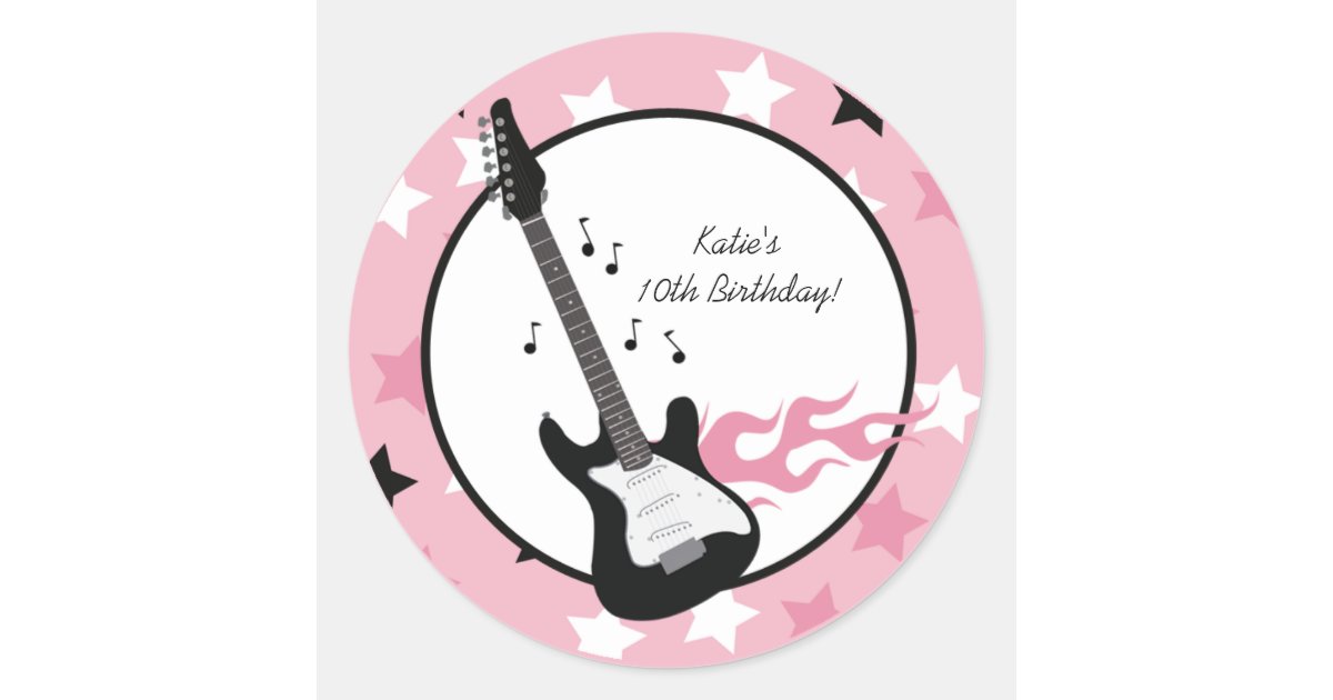 PINK ROCK STAR GUITAR 3" Favor Stickers | Zazzle