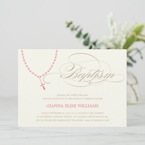 PINK ROSARY BEADS | BAPTISM INVITATION | Zazzle