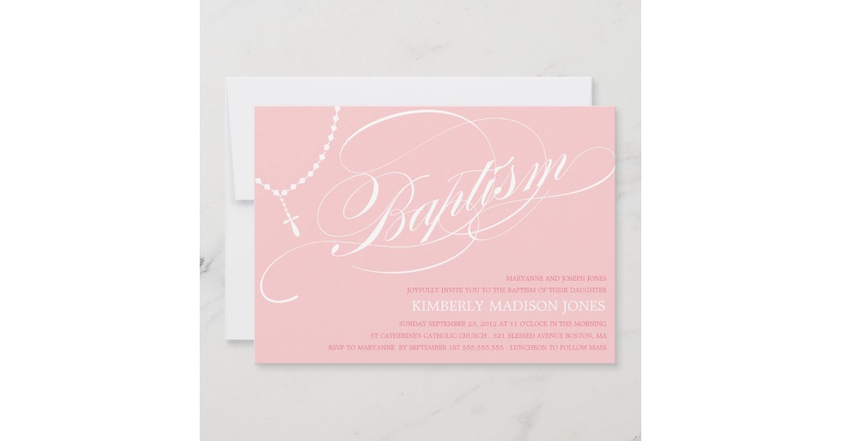 PINK ROSARY BEADS | BAPTISM INVITATION | Zazzle