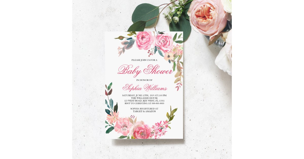 Pink Rose Baby Shower Invitation | Zazzle